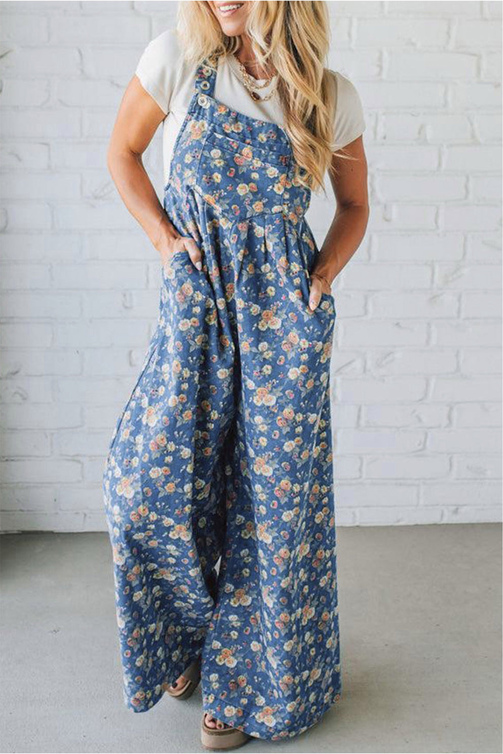 Vintage Rose Printed Pleated Loose Denim Overall (ships 4/5) – Gingham ...